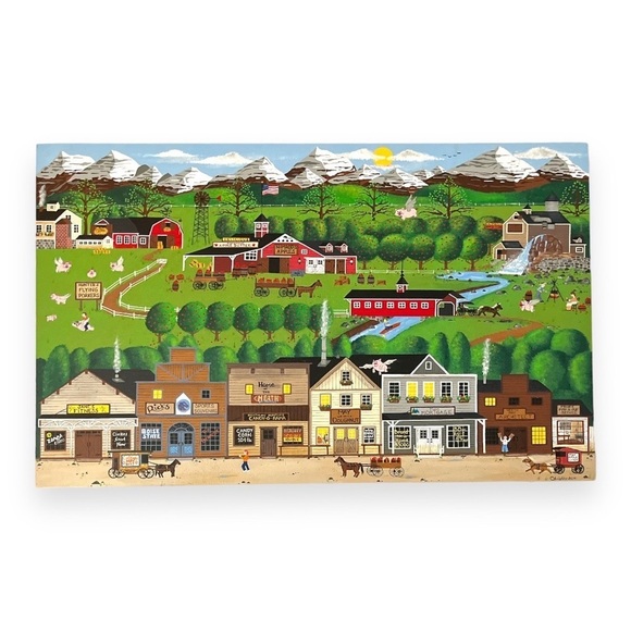 Hand Crafted | Art | Americana Small Town Wall Art Hand Painted Scenery ...